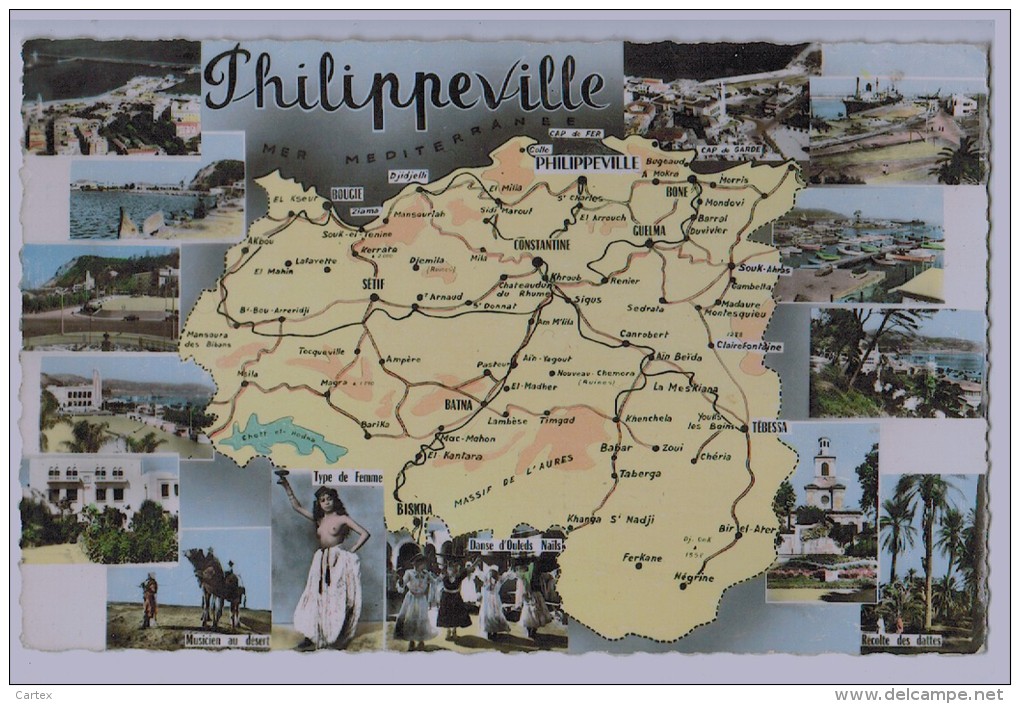 cpsm PHILIPPEVILLE - SKIKDA carte de situation de Philippeville ALGERIE ...
